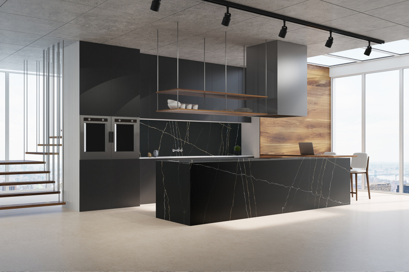 Engineered Quartz Marble Series FC815 Lauren Black Gold for Countertops ...