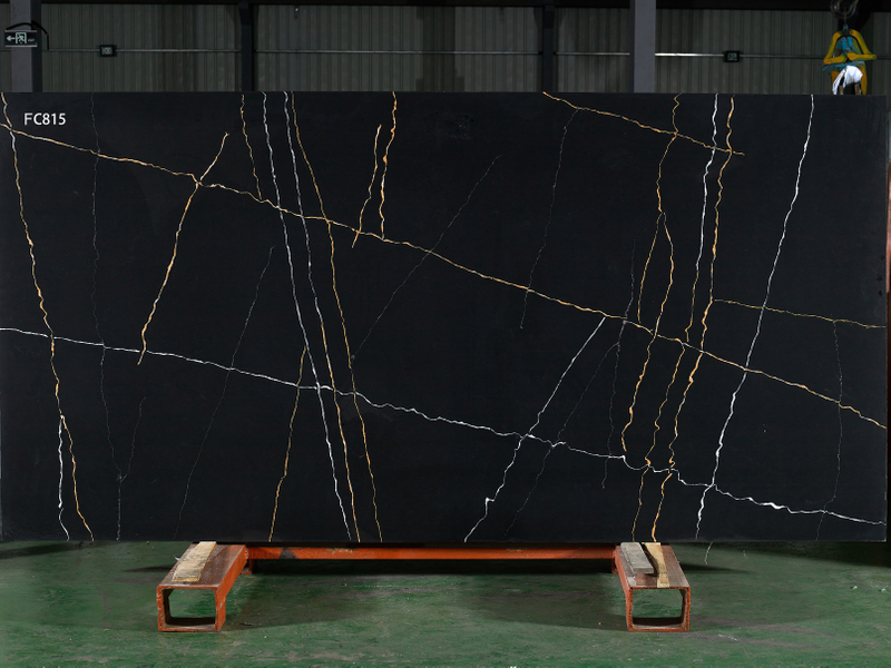 Engineered Quartz Marble Series FC815 Lauren Black Gold for Countertops ...